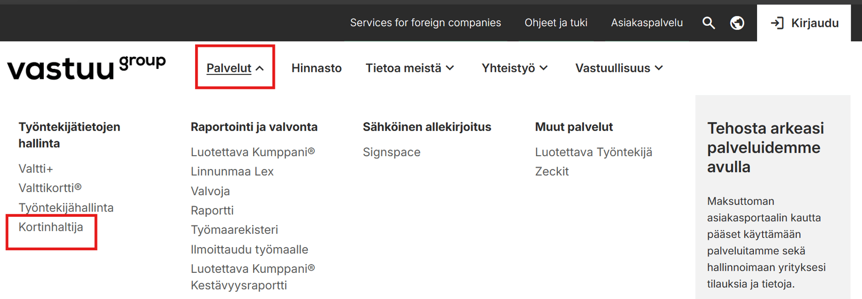 Valttikortin vahvistaminen/ Kortinhaltijan näkymä