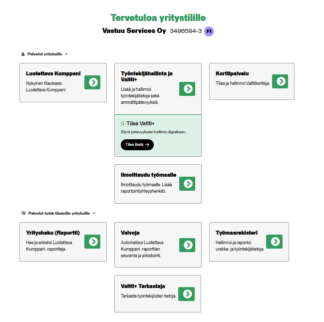 Sisäänkirjautuminen Vastuu Groupin palveluihin